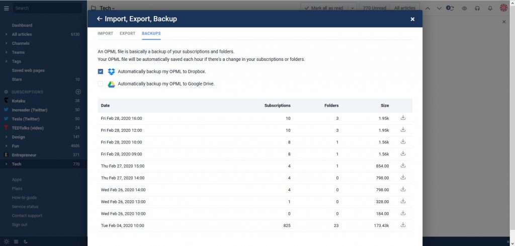 Automatic OPML backups | Inoreader blog