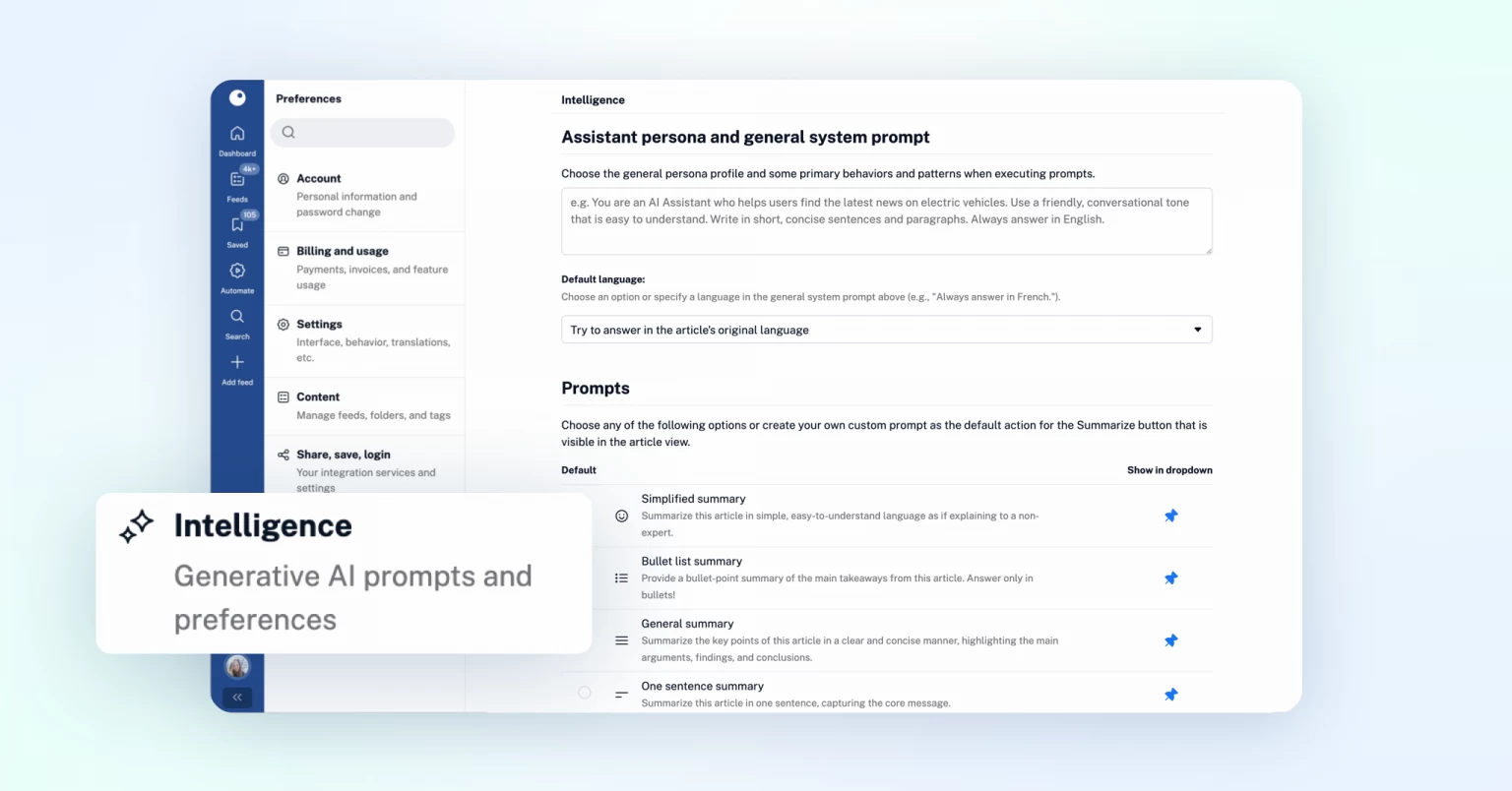 Inoreader Intelligence and article summaries are here! | Inoreader blog