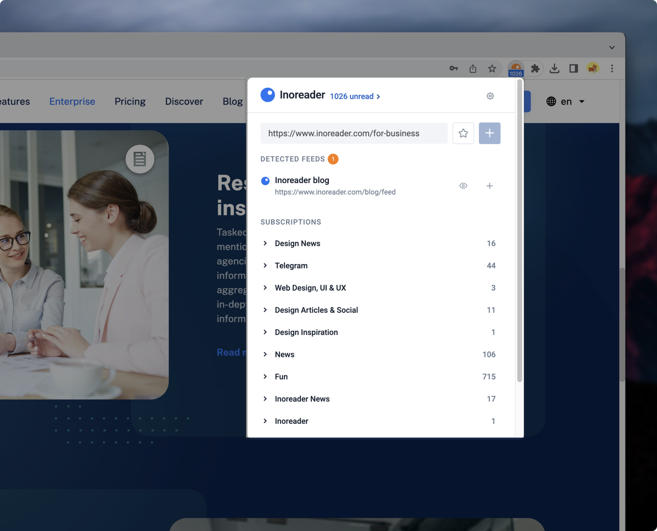 RSS reader extension | Inoreader